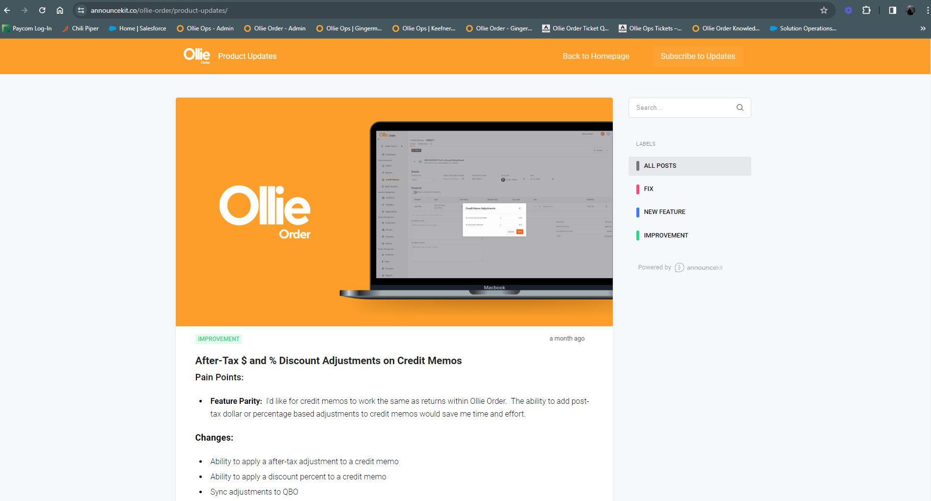 Ollie Order Product Updates – Ollie Order Knowledge Base