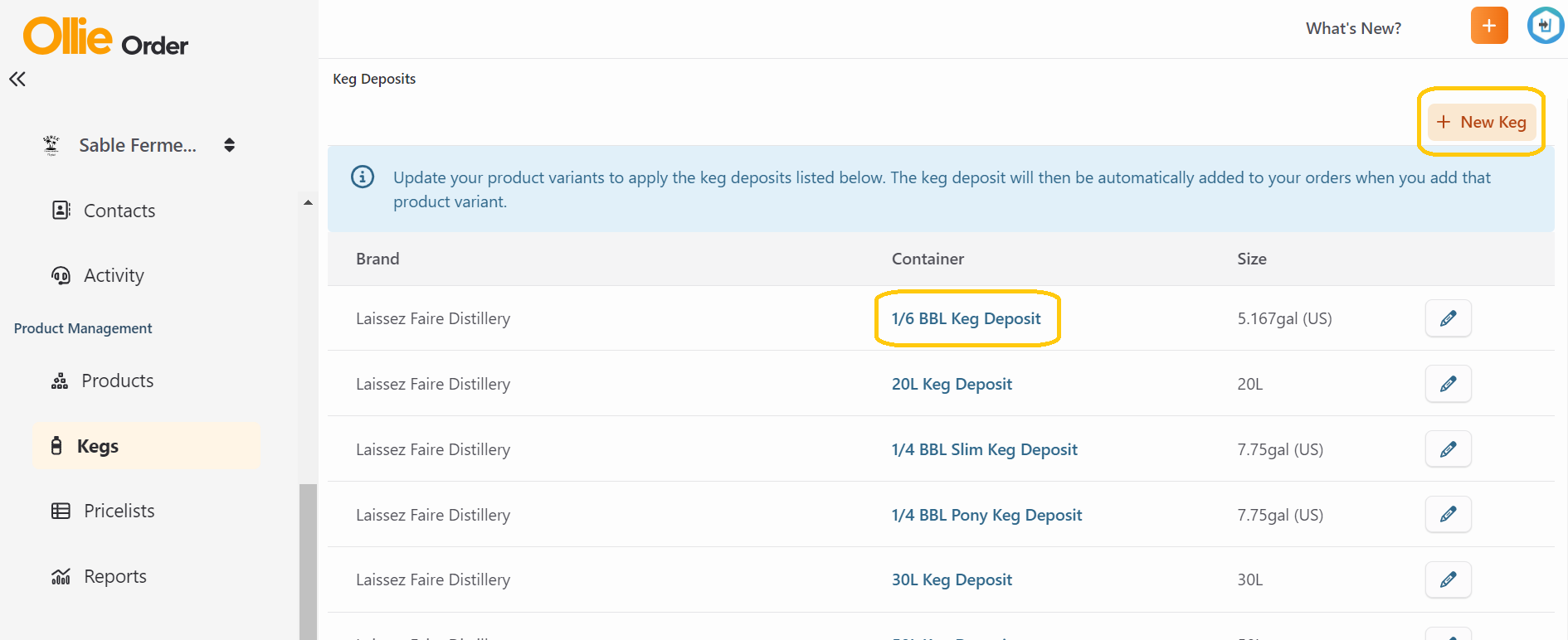 Keg Deposits, Returns, & Tracking – Ollie Order Knowledge Base